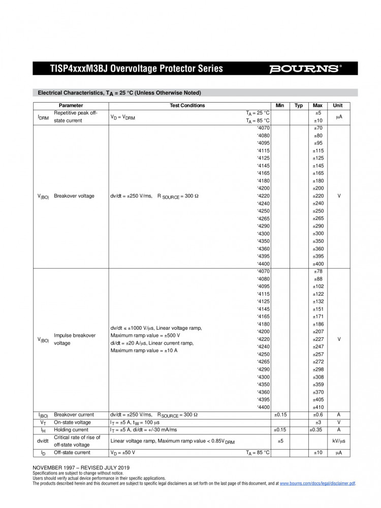Bourns TISP4145M3BJR-S datasheet page 3