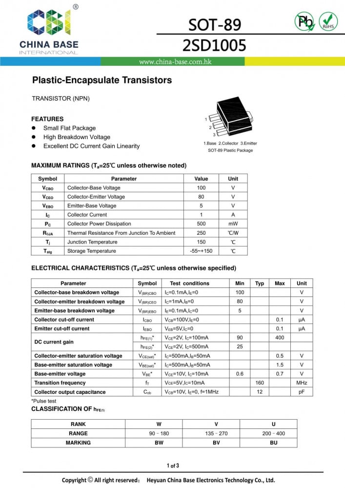 CBI 2SD1005 datasheet page 1