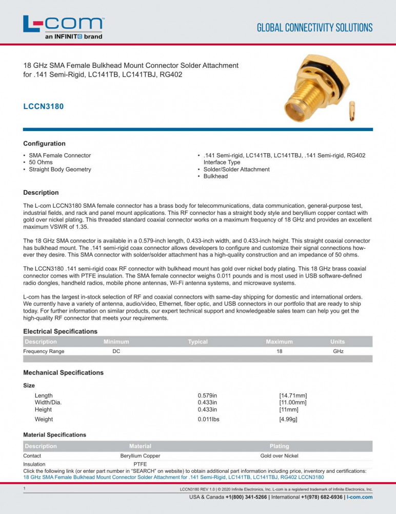 L-com LCCN3180 technical document page 1