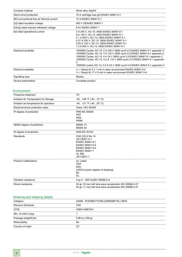 XB4BW3435 technical document page 2