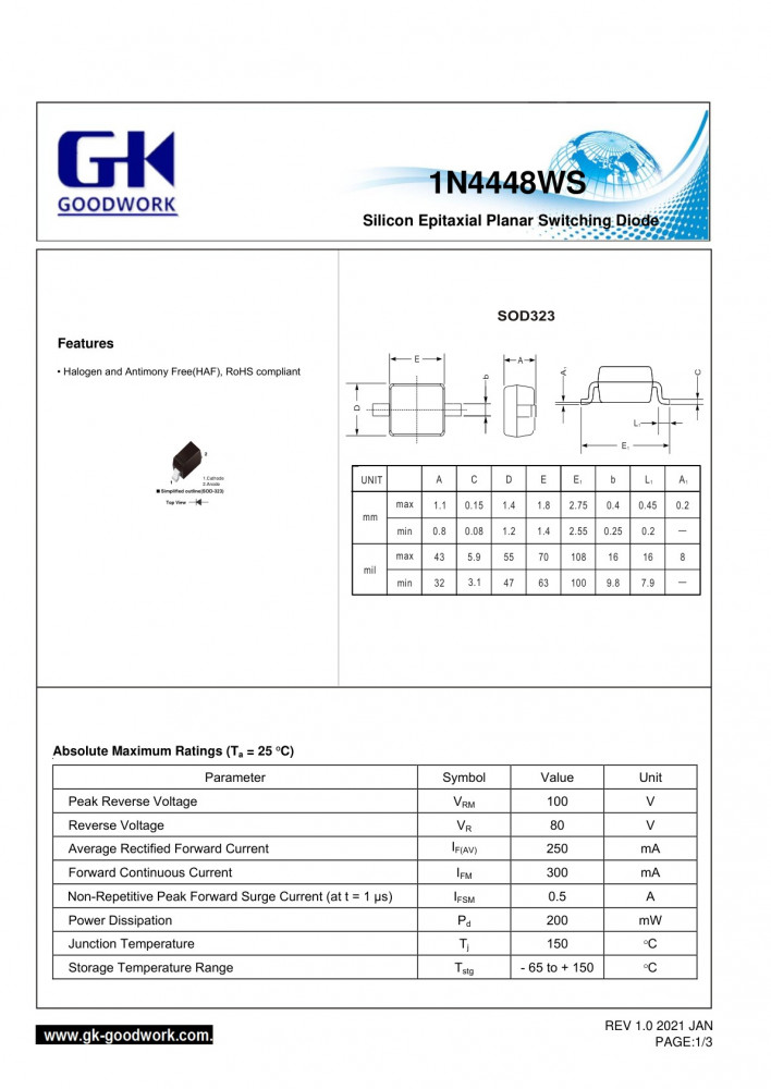 GOODWORK 1N4448WS datasheet page 1