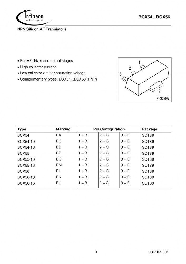 BCX54E6327 datasheet page 1