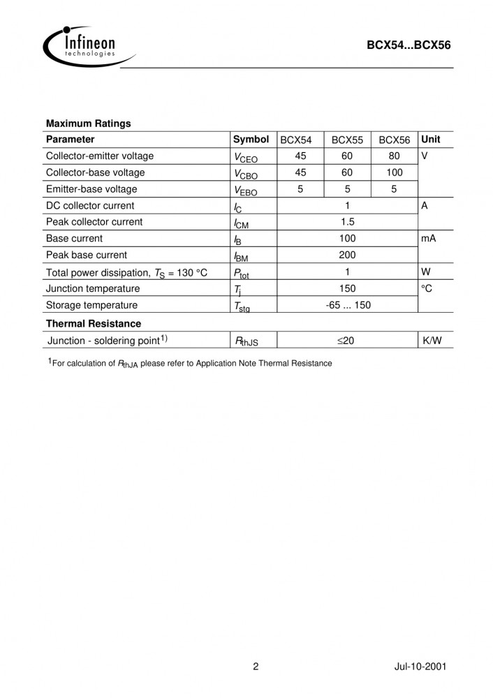 BCX54E6327 datasheet page 2