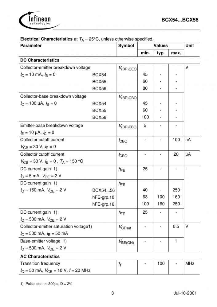 BCX54E6327 datasheet page 3
