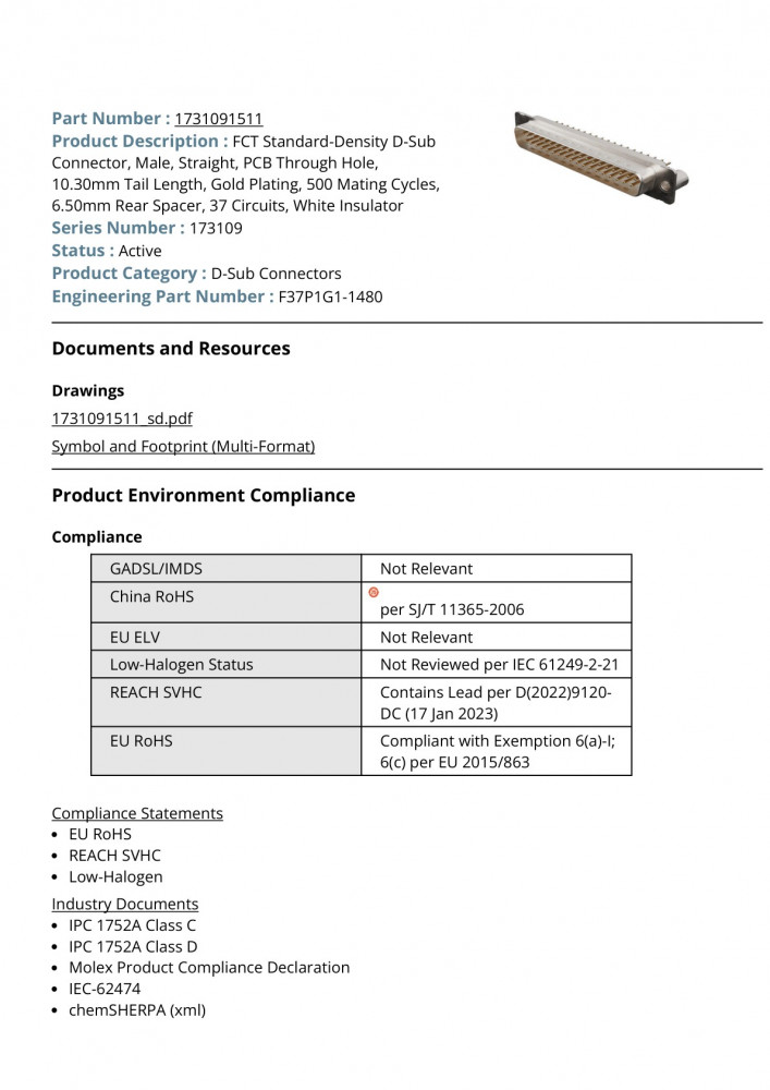 MOLEX 1731091511 drawing page 1