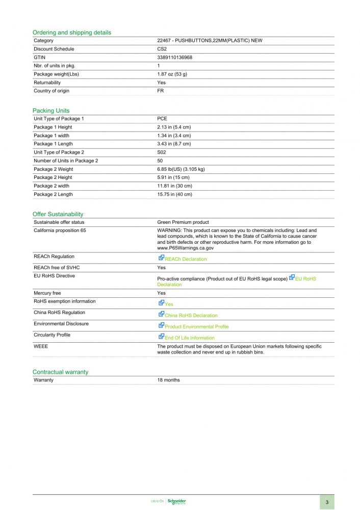XB5AW36G5 technical document page 3
