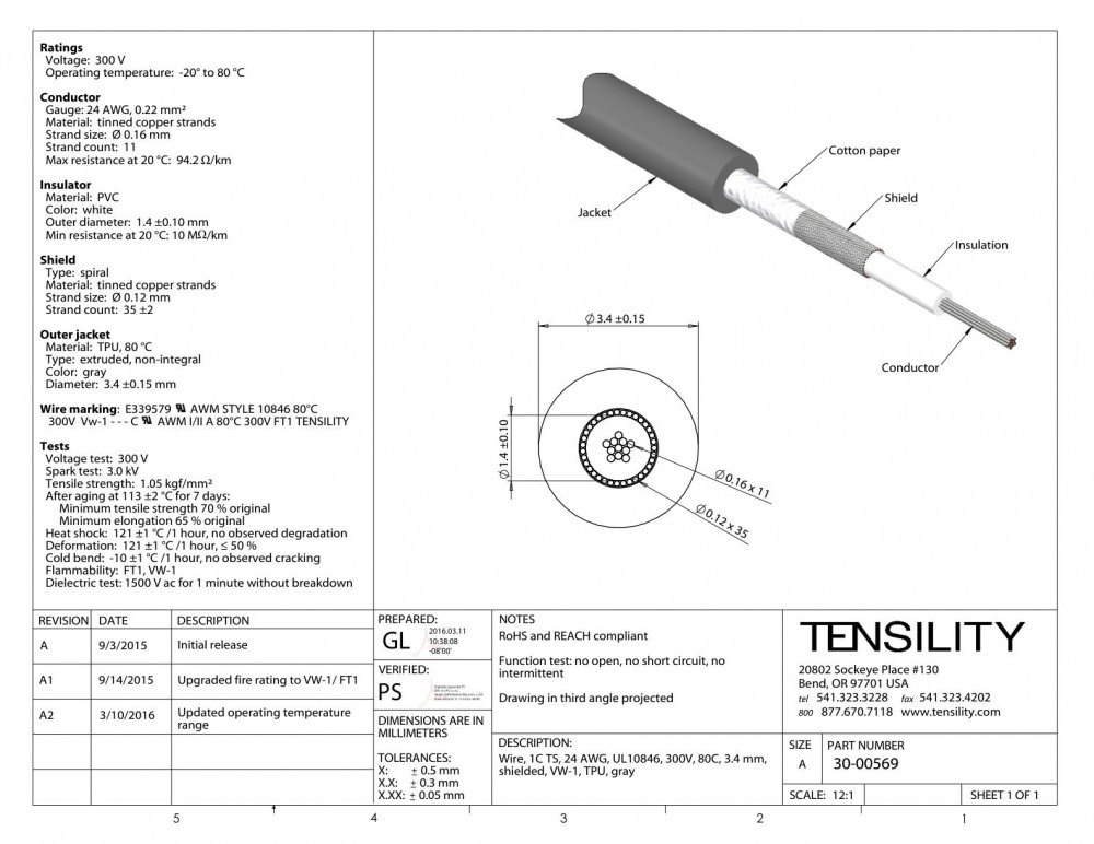 Tensility International 30-00569 wire technical drawing