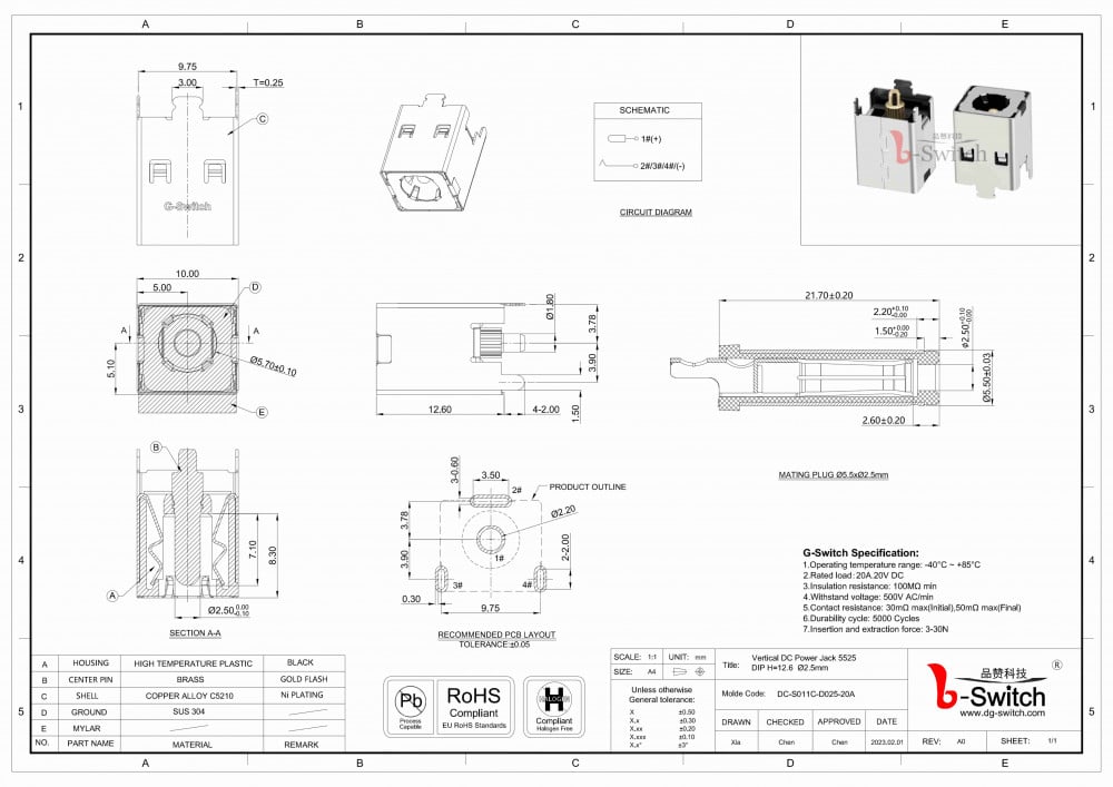 G-Switch DC-S011C-D025-20A technical document preview