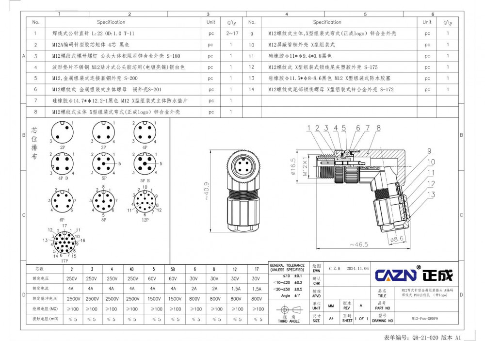 CAZN M12-P8A-GWDP9 technical drawing preview