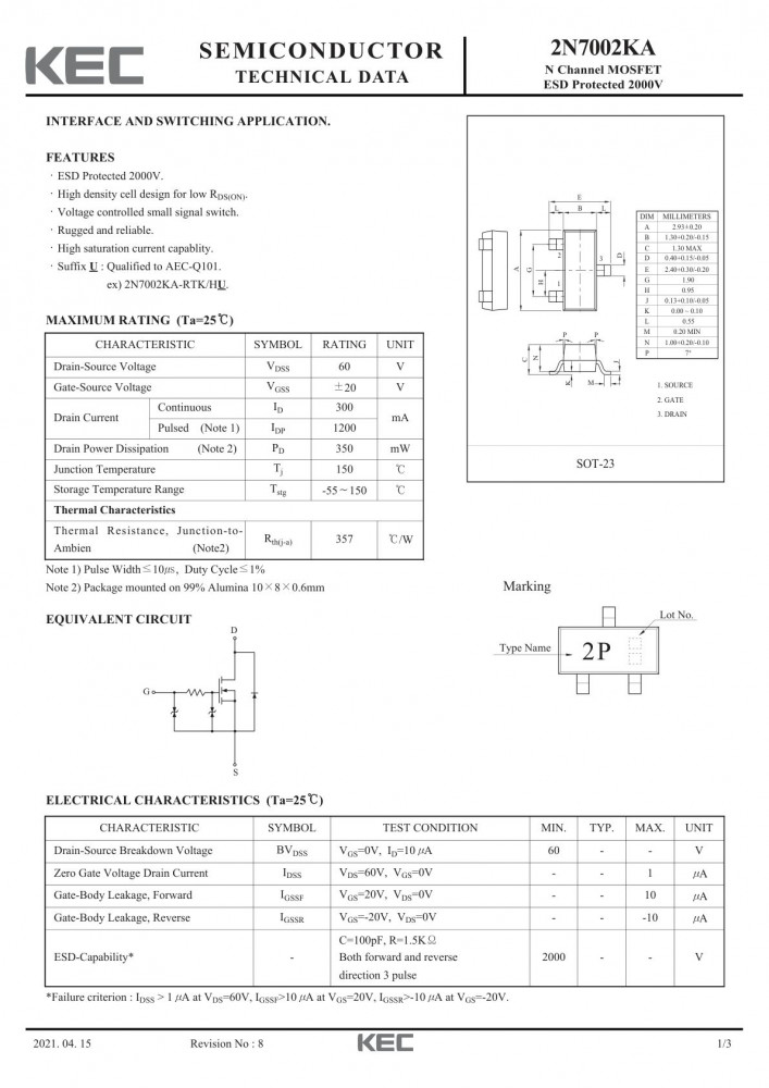 2N7002KA-RTK/H datasheet page 1
