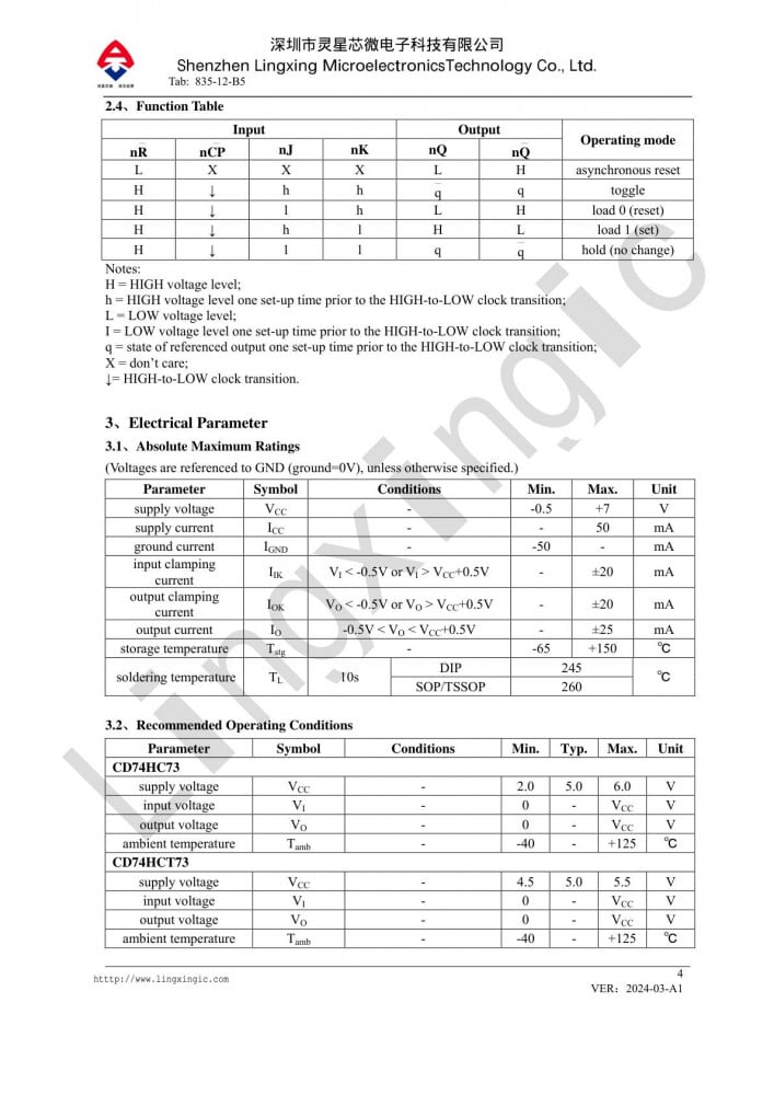 CD74HC73E(LX) datasheet page 6