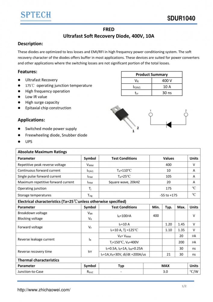 SDUR1040 datasheet page 1