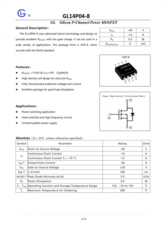 GL14P04-8 datasheet page 1