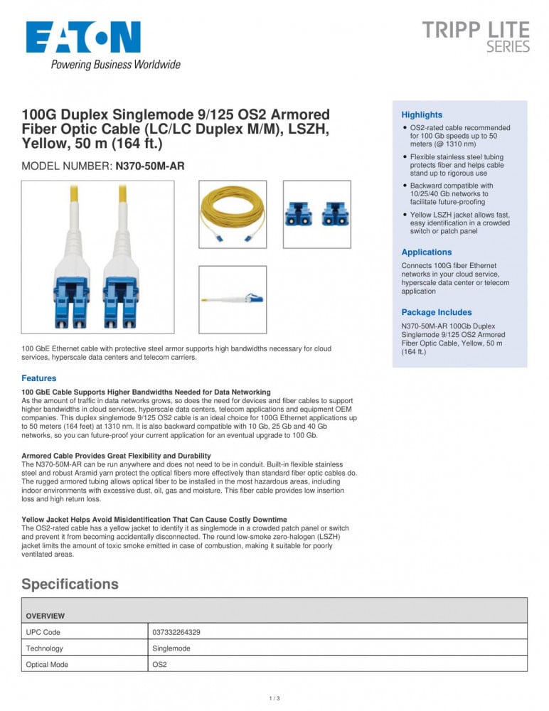 N370-50M-AR technical document page 1
