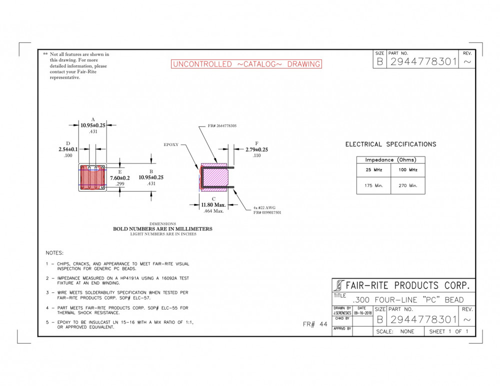 Fair-Rite 2944778301 technical drawing