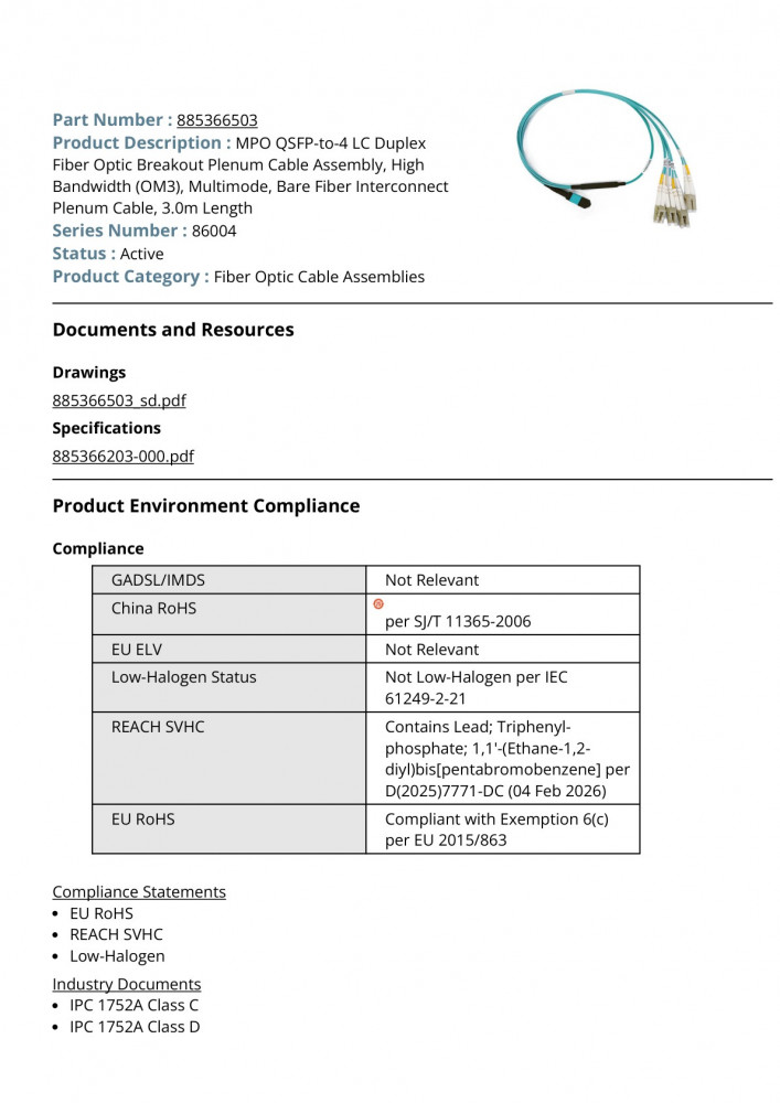 MOLEX 885366503 technical document preview, page 1
