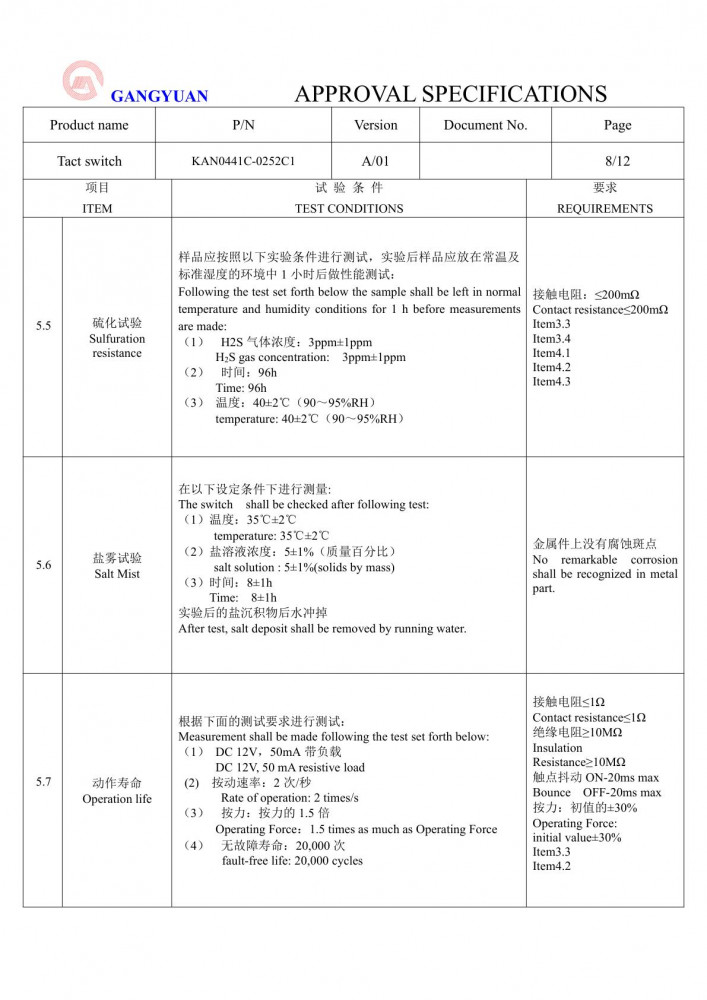 KAN0441C-0252C1 approval specification page 8