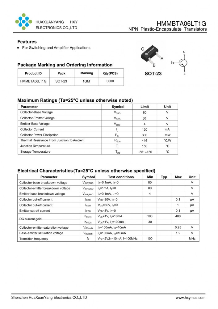HMMBTA06LT1G datasheet page 1