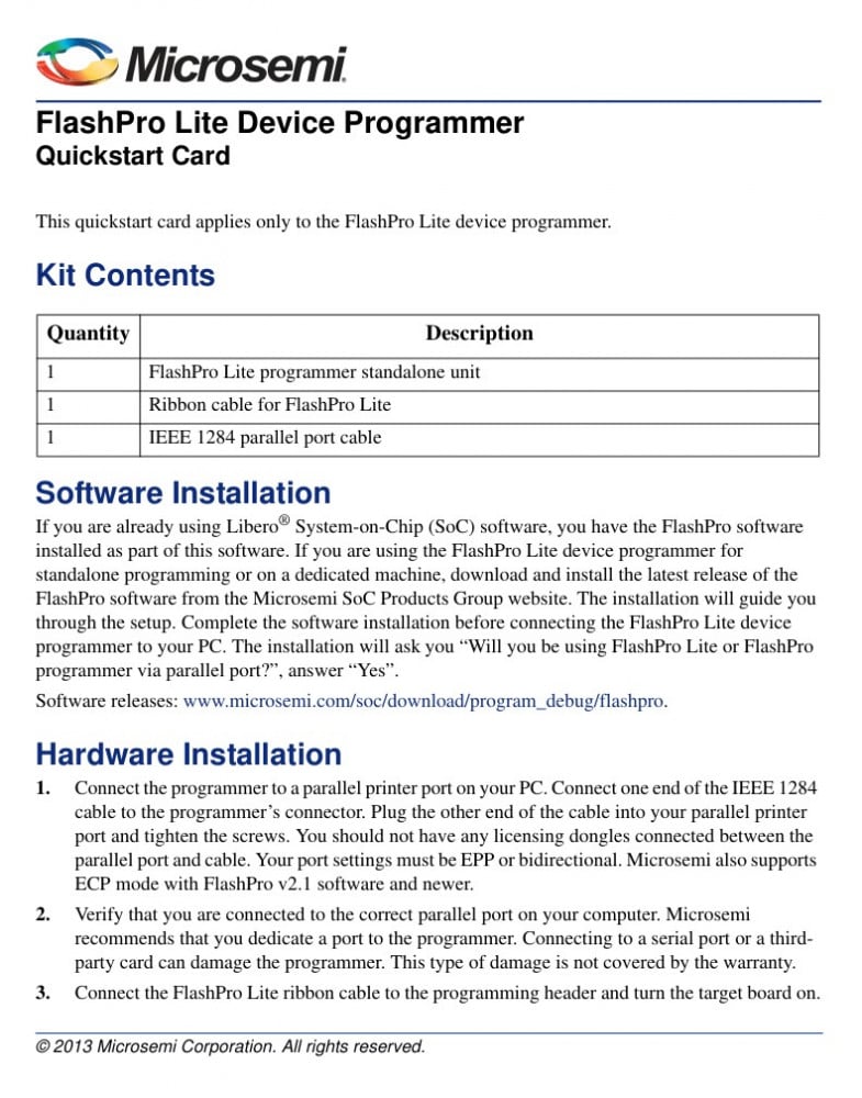 FlashPro Lite Quickstart Card page 1