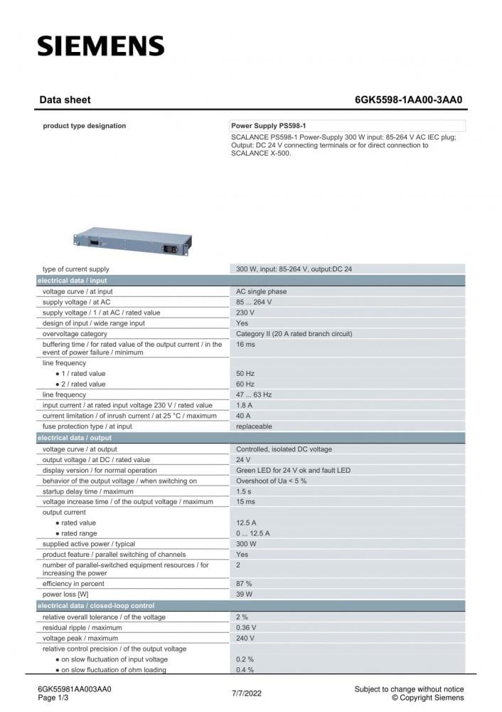 SIEMENS 6GK55981AA003AA0 datasheet page 1