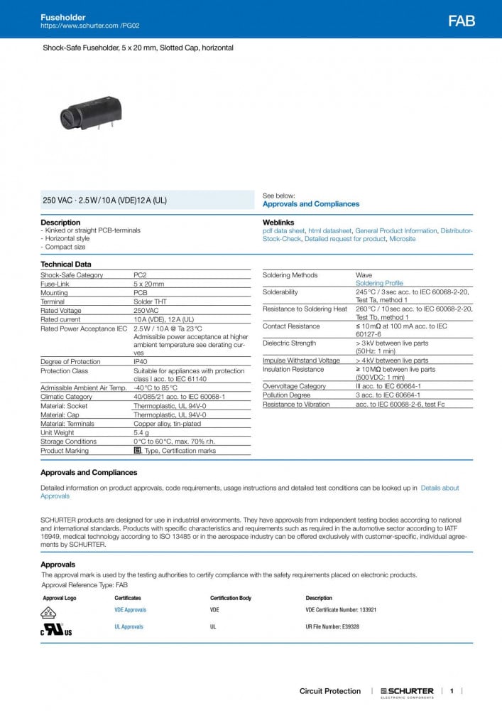 SCHURTER 0031.3551 datasheet page 1