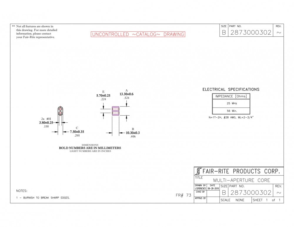 Fair-Rite 2873000302 technical drawing
