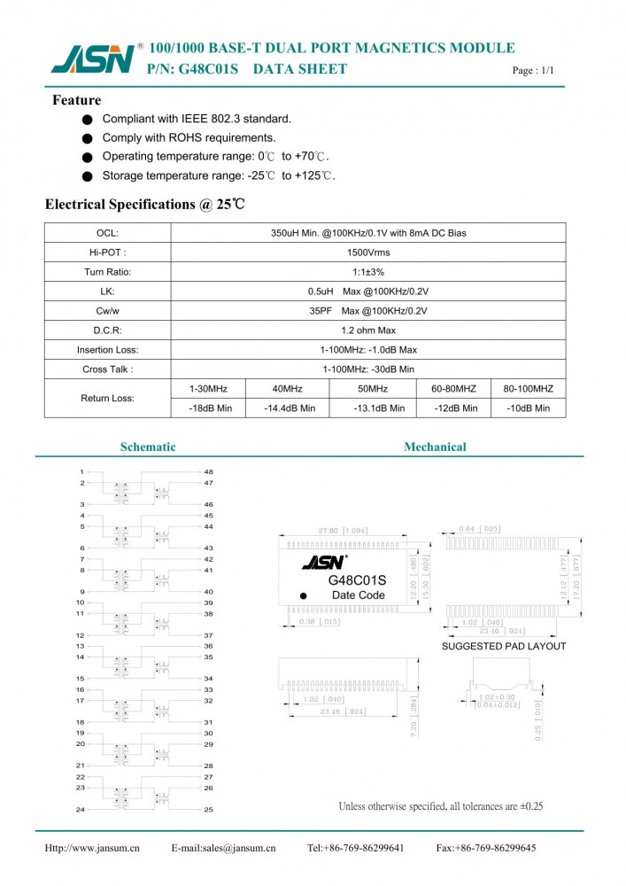 JASN G48C01S datasheet page