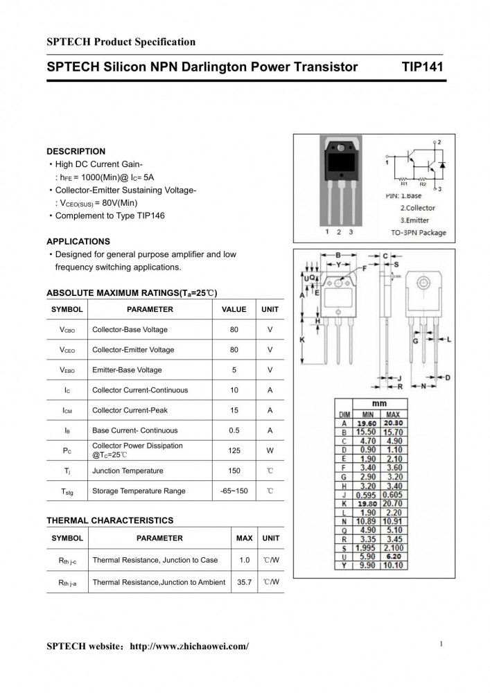 TIP141 datasheet page 1