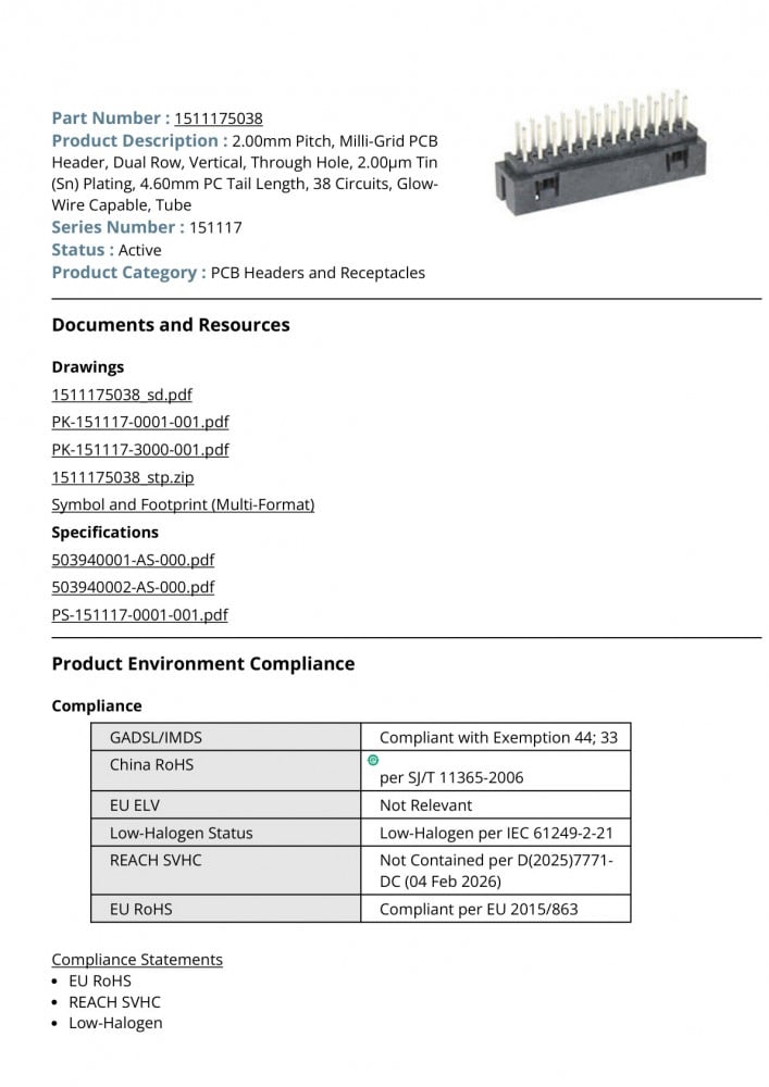 Molex 151117 specification page 1