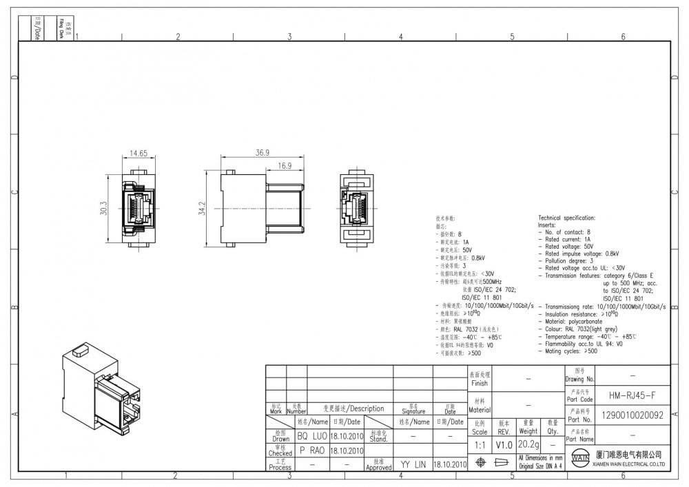 HM-RJ45-F technical document page 1