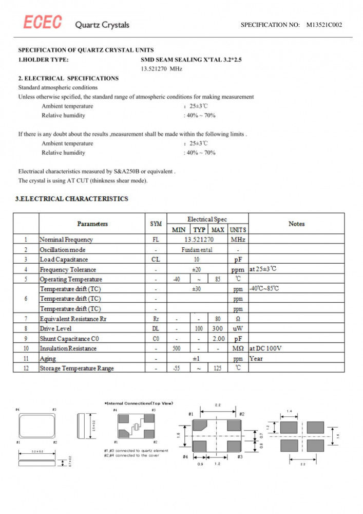 M13521C002 technical specification page