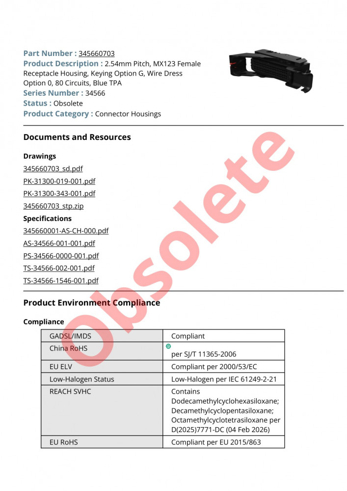 MOLEX 345660703 technical document preview, page 1
