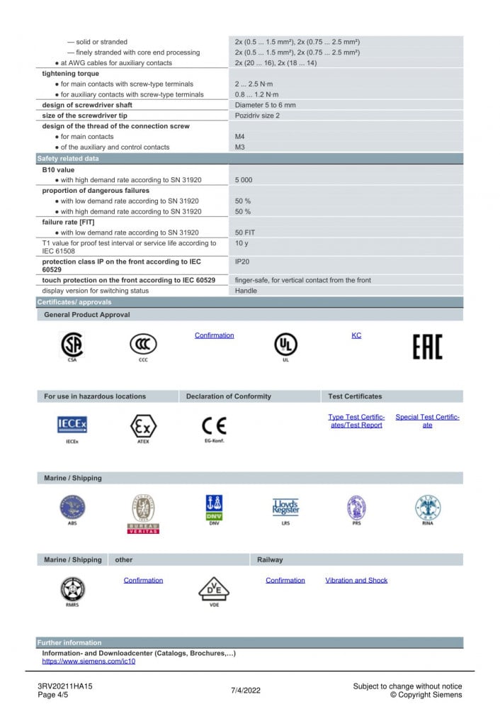 SIEMENS 3RV20211HA15 datasheet page 4