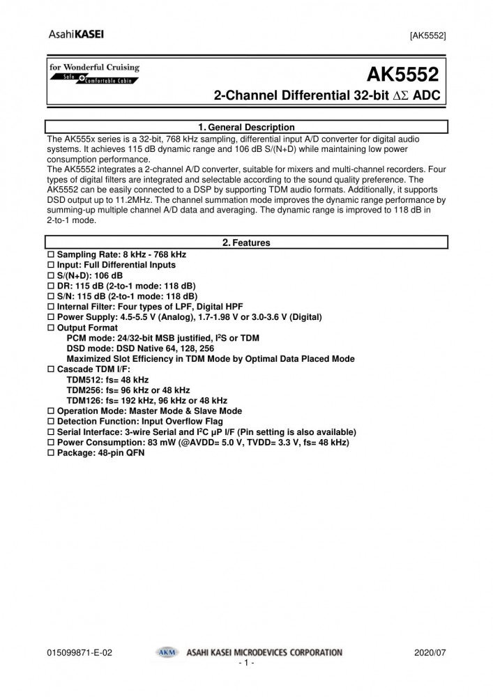 AK5552 datasheet page 1