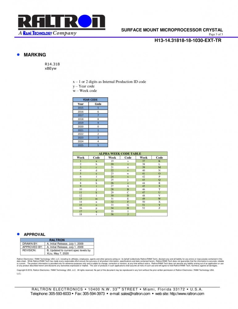 Raltron H13-14.31818-18-1030-EXT-TR technical document page 3