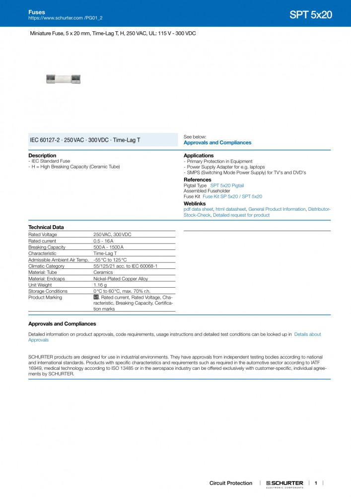 SCHURTER 0001.2516 datasheet page 1