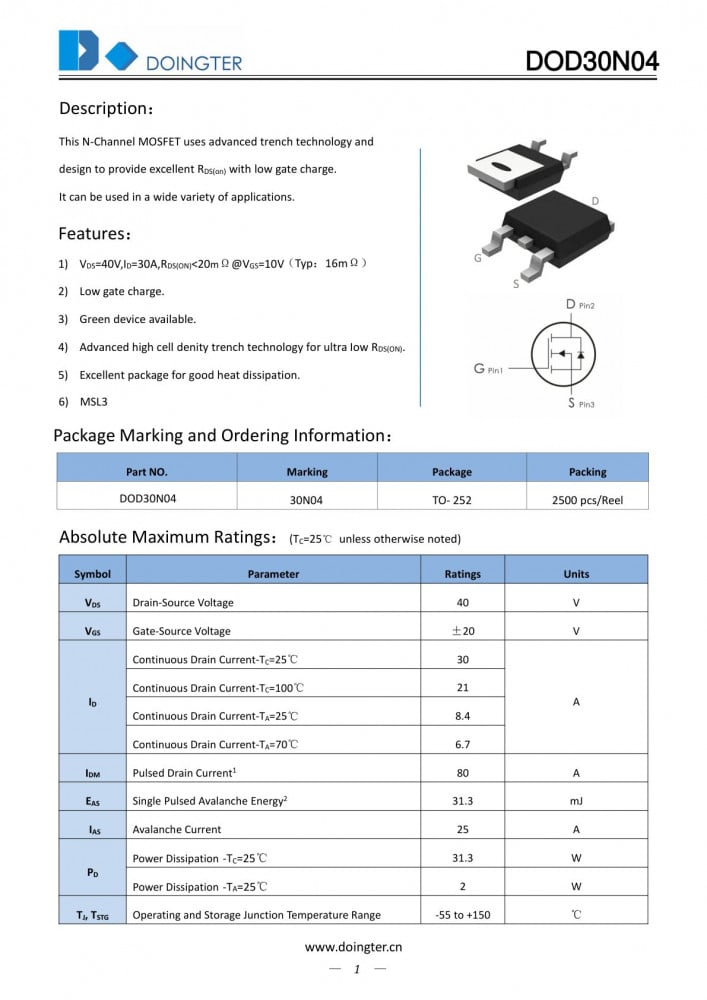 DOD30N04 datasheet page 1
