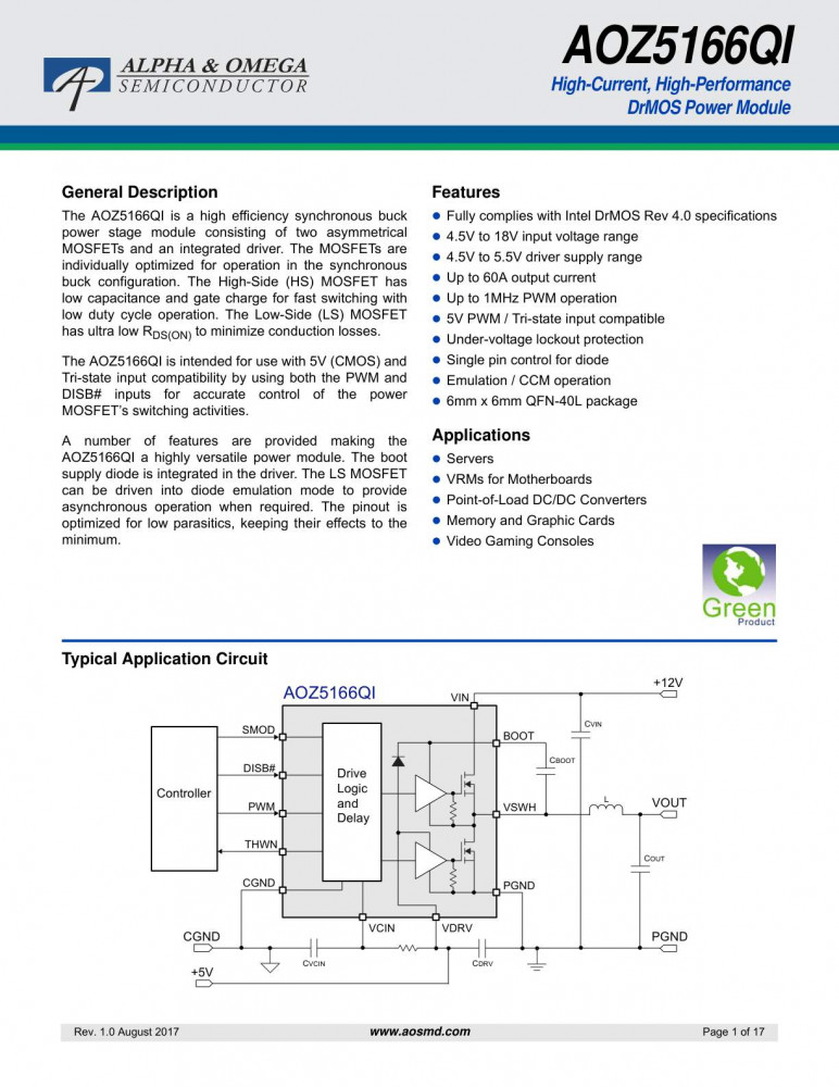 AOZ5166QI datasheet page 1