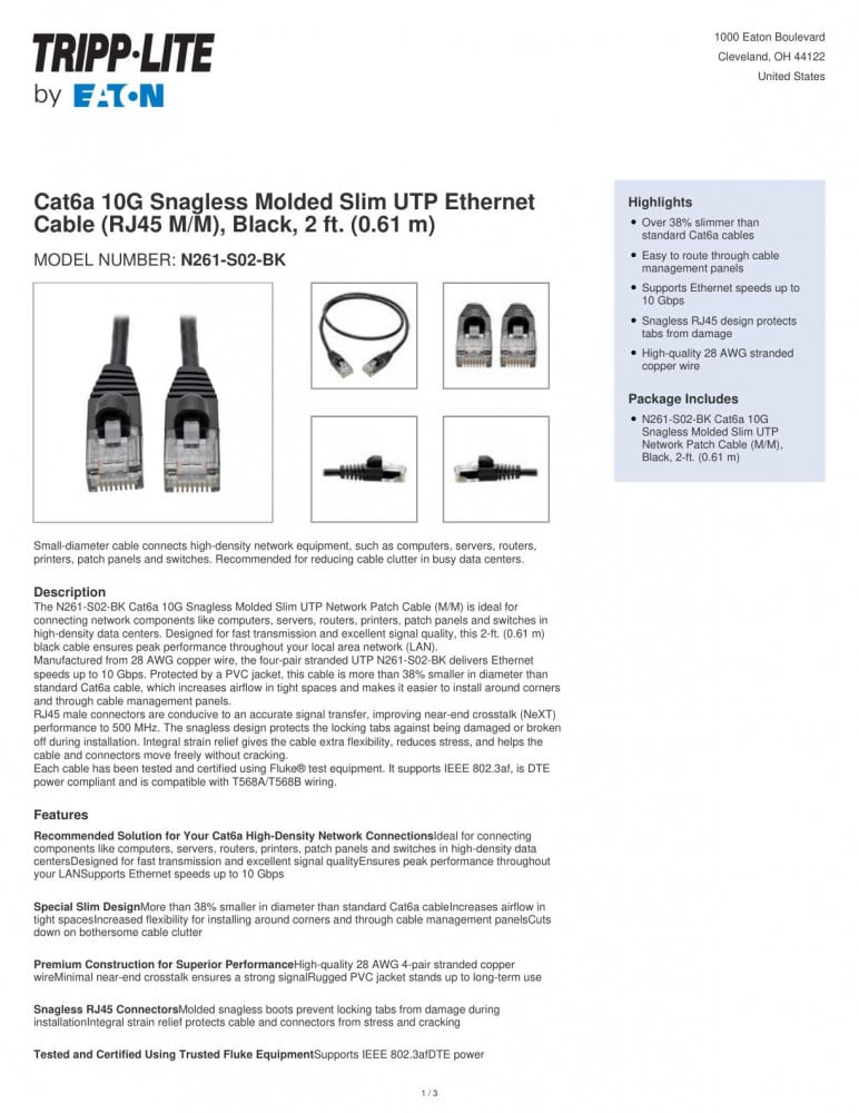 N261-S02-BK technical document page 1