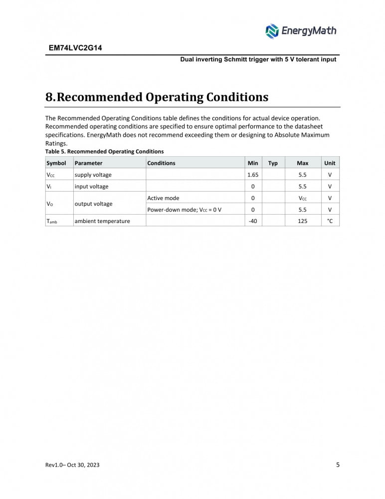 EM74LVC2G14GW datasheet page 5