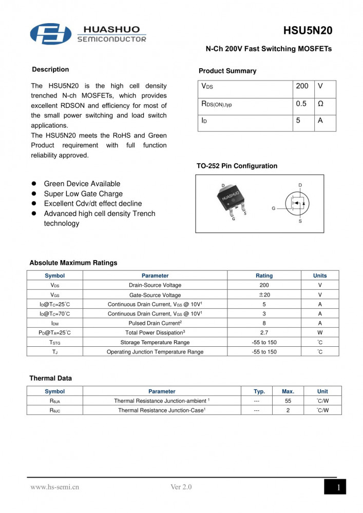 HSU5N20 datasheet page 1