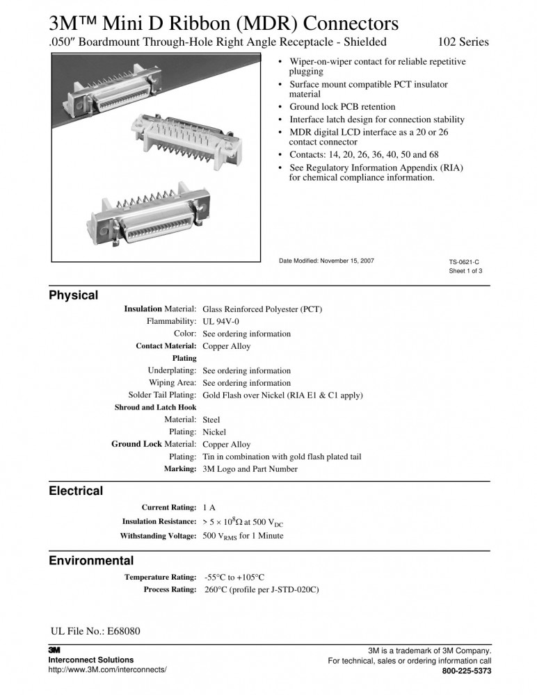 3M 10250-55G3PC technical data sheet page 1
