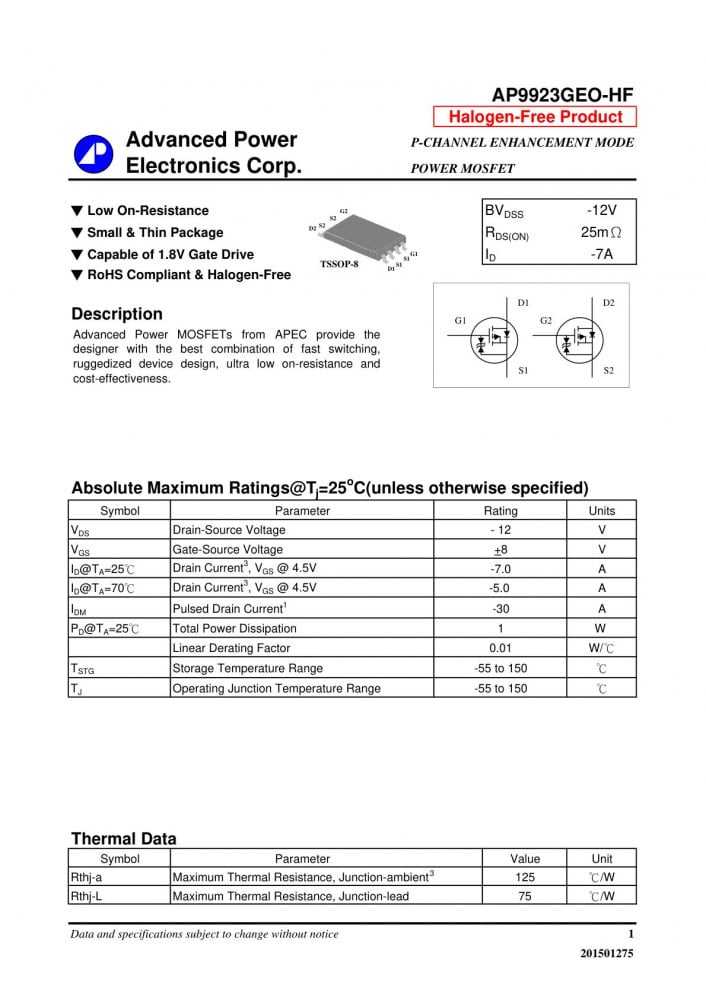 AP9923GEO-HF datasheet page 1