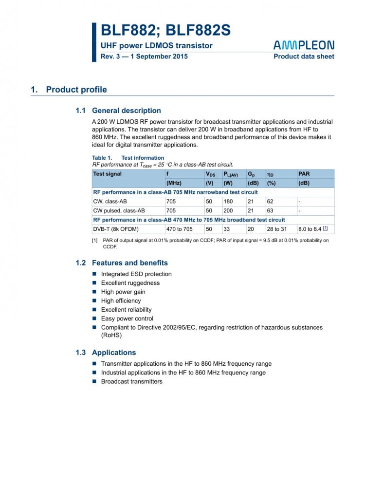 BLF882SU datasheet page 1