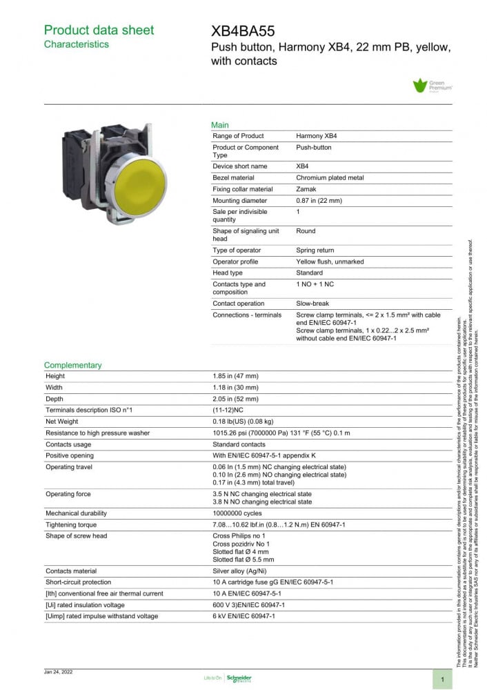 XB4BA55 technical document page 1