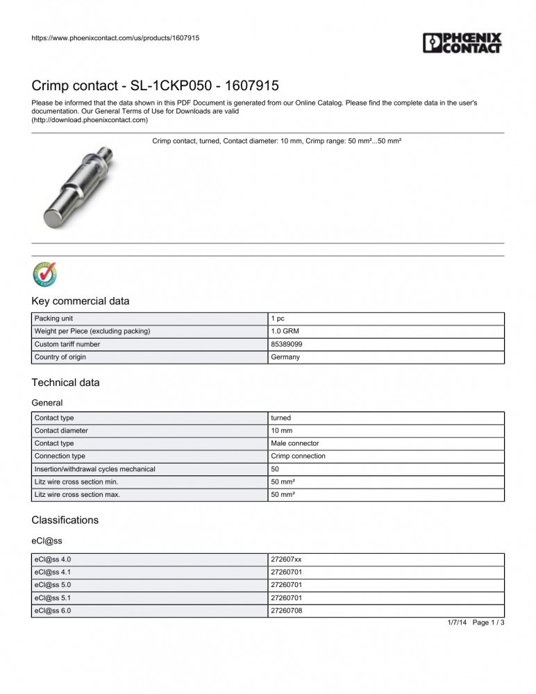 Phoenix Contact 1607915 technical document page 1