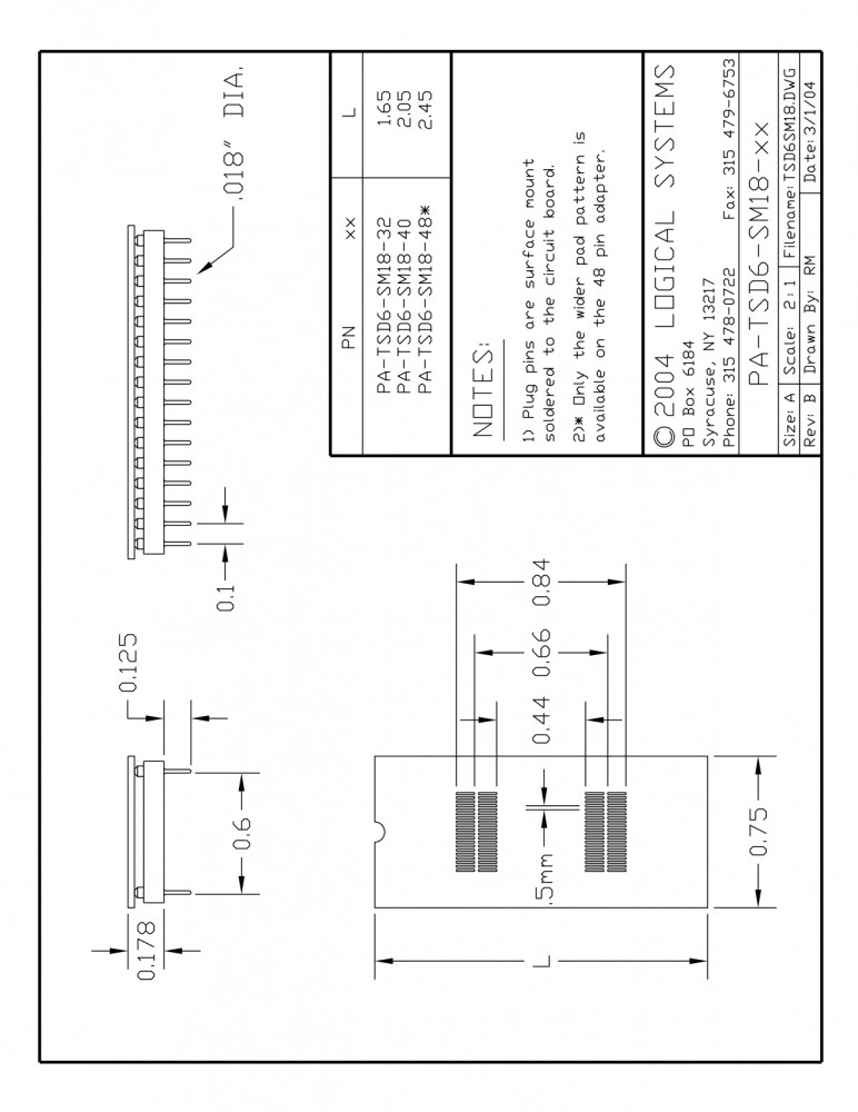 Logical Systems PA-TSD6-SM18 adapter drawing reference