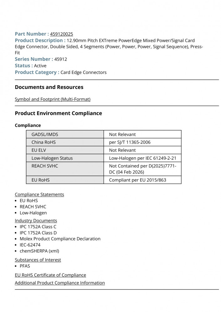 MOLEX 459120025 technical document image, page 1