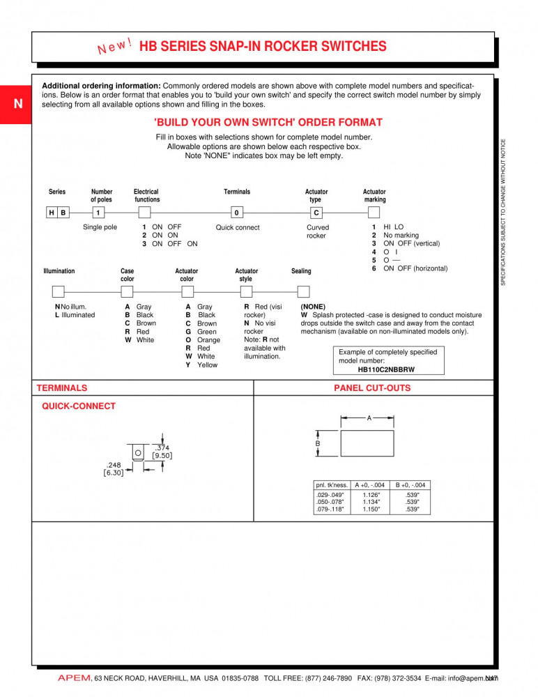 APEM HB110C2SBRN technical document page 2