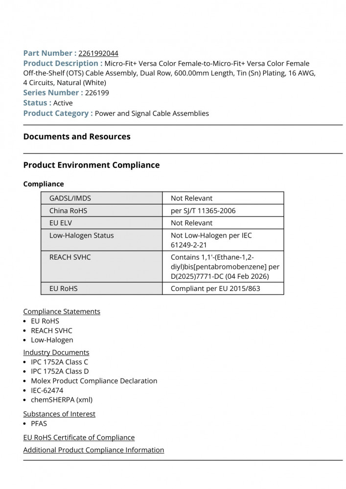 Technical document page 1 for product 2261992044